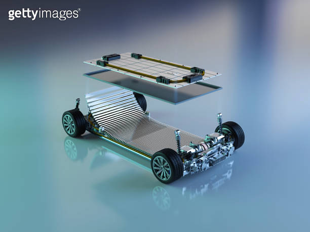 Electric car battery with pack of battery cells explode in layer 이미지 ...
