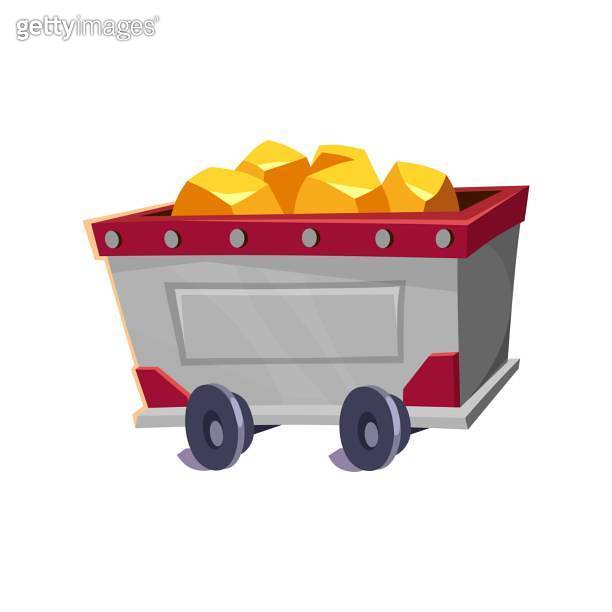 Mine cart loaded with gold ore icon isolated on white background 이미지 ...