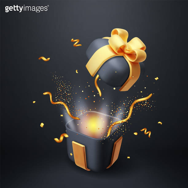 3D Open Gift Box with Golden Confetti. (1759522026) 일러스트, 무료 일러스트, 아이콘 ...