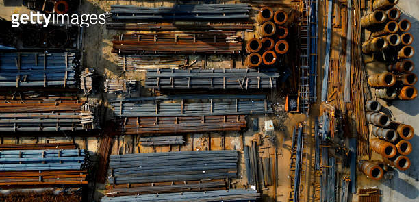 structural steel warehouse. of wires in reels and spools. concrete ...