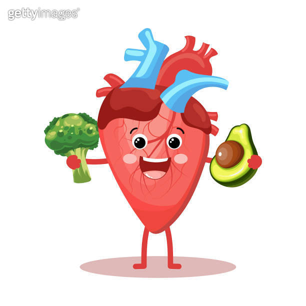 Cute cheerful cartoon character of healthy human heart with broccoli ...