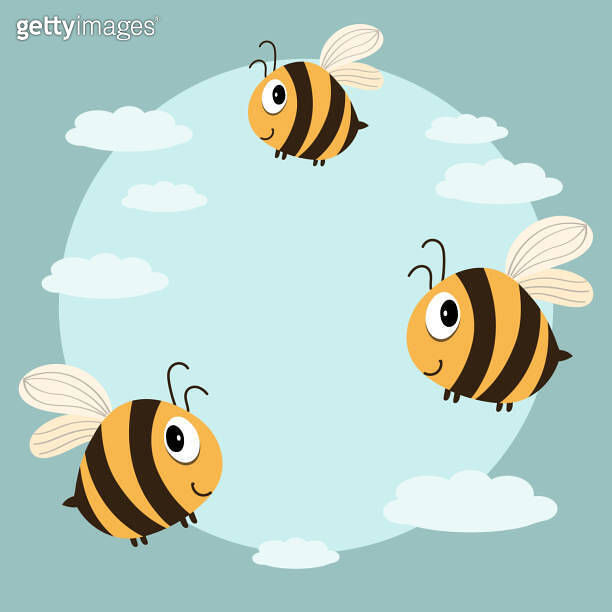 Cute cartoon bees in the sky with clouds. Cartoon children's print with ...