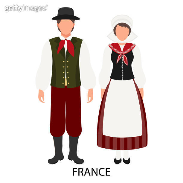 A man and a woman in folk French national costumes. Culture and ...