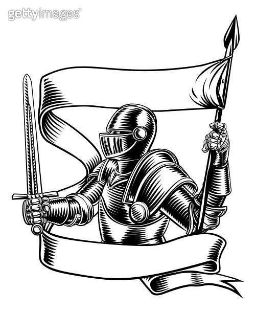 Knight With Banner Battle Flag Standard Ribbon 이미지 (1727415055) - 게티이미지뱅크