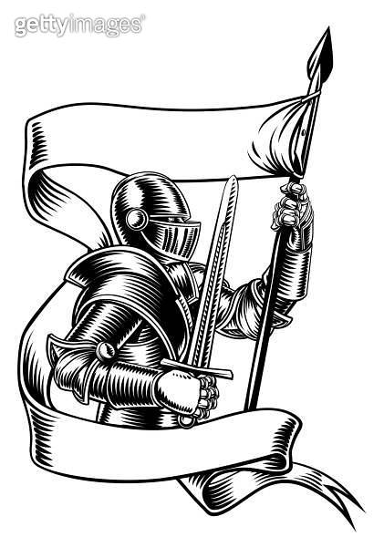 Knight With Banner Battle Flag Standard Ribbon 이미지 (1515992778) - 게티이미지뱅크