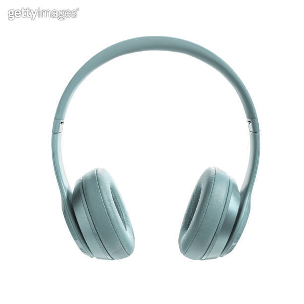 Light blue wireless headphone on isolated white background, product ...