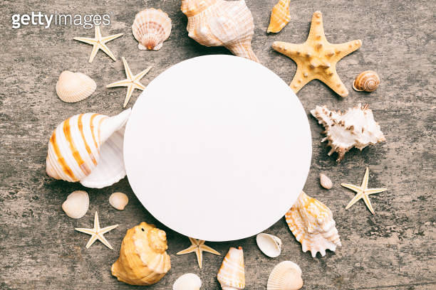 Summer time concept with blank greeting card and blank white paper on ...