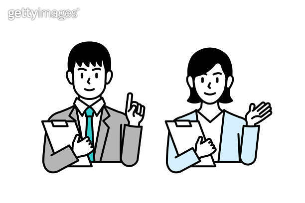 Illustration depicting a business man and business woman explaining to ...