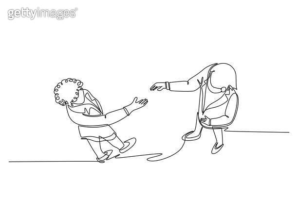 Continuous one line drawing top view of cute businesswomen handshaking ...