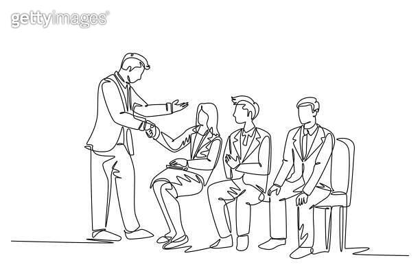 Continuous one line drawing company manager meet and handshaking ...