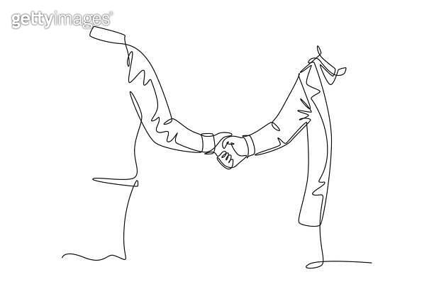 Single one line drawing of hand businessmen gesture in suite ...
