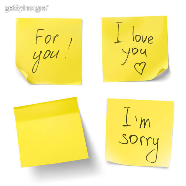Set of yellow stick paper notes message on white background. Vector ...