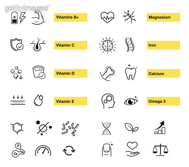 Vitality icon set for human-improving products. 이미지 (1740617086) - 게티이미지뱅크