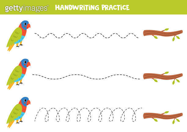 Tracing lines for kids. Cute rainbow lorikeet and tree branch ...