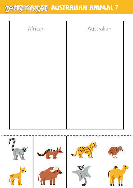 Sort cards into African and Australian animal. Logical game for ...