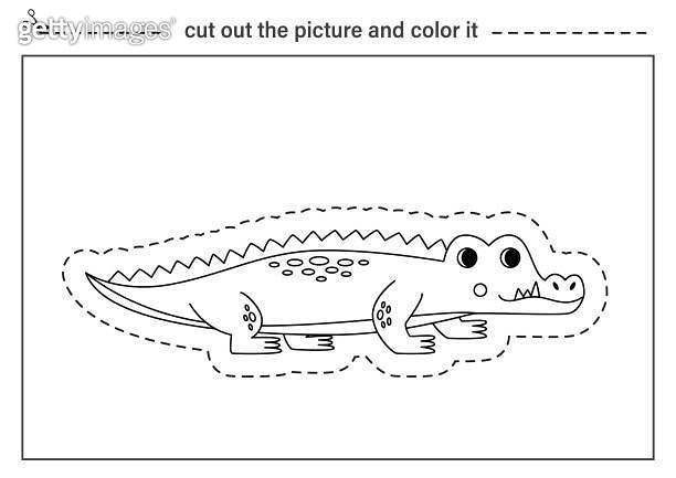 Cutting practice for kids. Black and white worksheet. Cut out cartoon ...