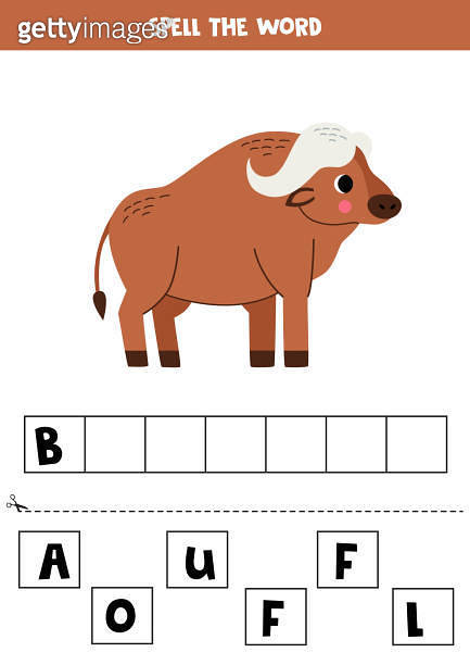 Spelling game for preschool kids. Cute cartoon buffalo. (1742836530 ...