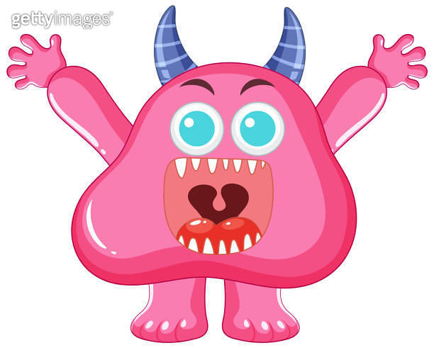 Cheerful Pink Alien Monster Cartoon Character with Open Mouth and Horn ...