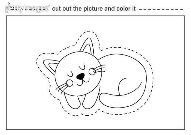 Cutting practice for kids. Black and white worksheet. Cut out and glue ...