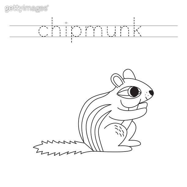Trace the letters and color cartoon chipmunk. Handwriting practice for ...