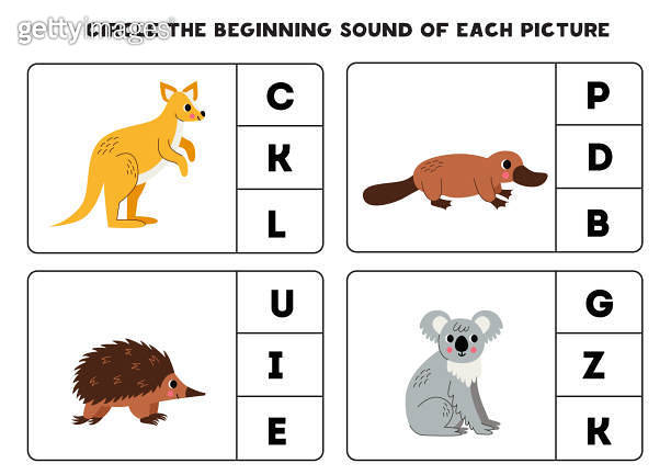 Worksheet for kids. Find the beginning sound of cute Australian animals ...