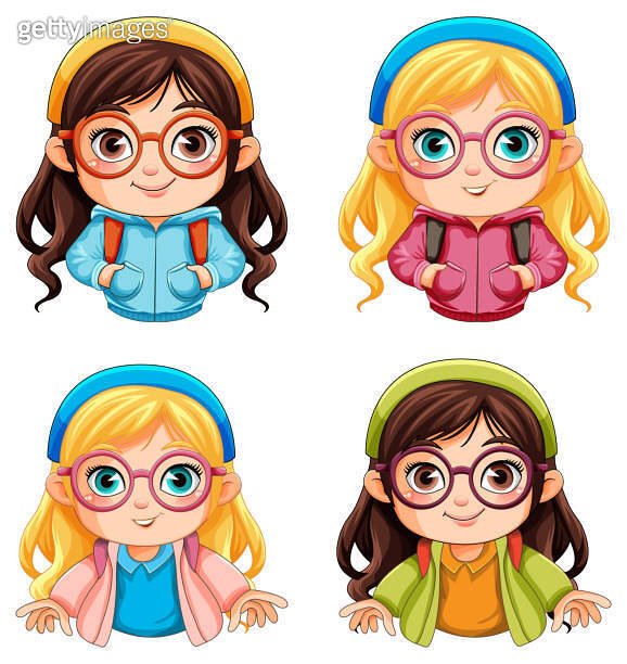 Cute nerdy girl cartoon character 이미지 (1498892153) - 게티이미지뱅크