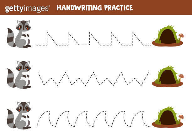 Tracing lines for kids. Cute cartoon raccoon and animal, burrow ...