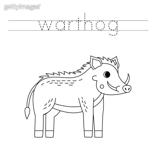 Trace the letters and color cartoon warthog. Handwriting practice for ...