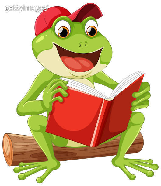 Green happy frog reading a book 이미지 (1499641111) - 게티이미지뱅크