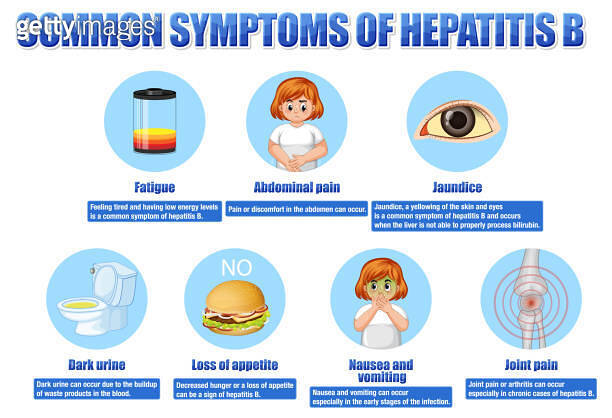 Informative poster of common symptoms Hepatitis B 이미지 (1481286450) - 게티 ...