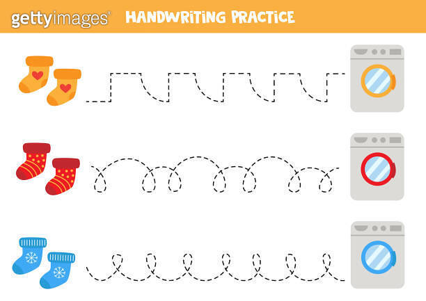 Tracing lines for kids. Cute colorful socks and washing machines ...