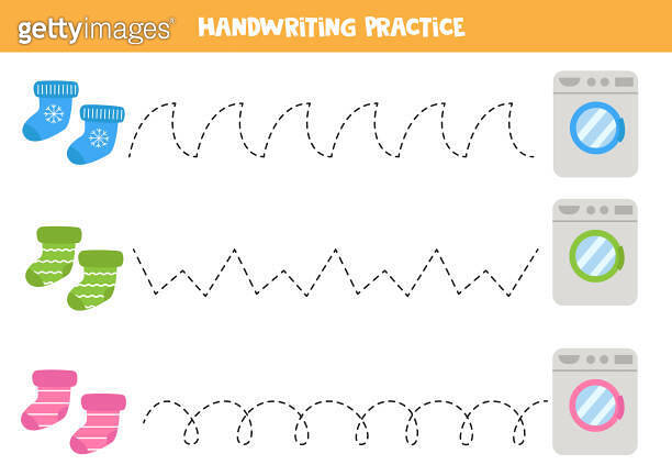 Tracing lines for kids. Cute colorful socks and washing machines ...