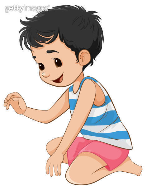 Smiling Cartoon Character Boy Sitting Happily (1799526250) 일러스트, 무료 ...