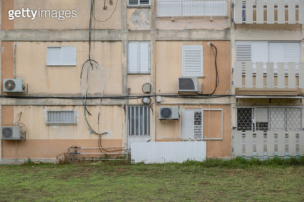 Typical old aged Architecture in israel. Old buildings with air ...