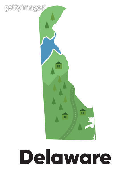 Delaware map shape United states America green forest hand drawn ...