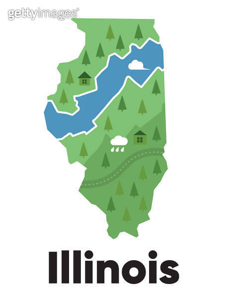 Illinois map shape United states America green forest hand drawn ...
