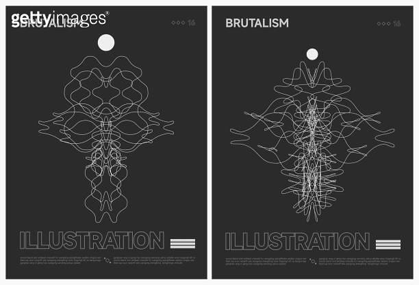 abstract black and white brutalism line shapes poster vector background ...