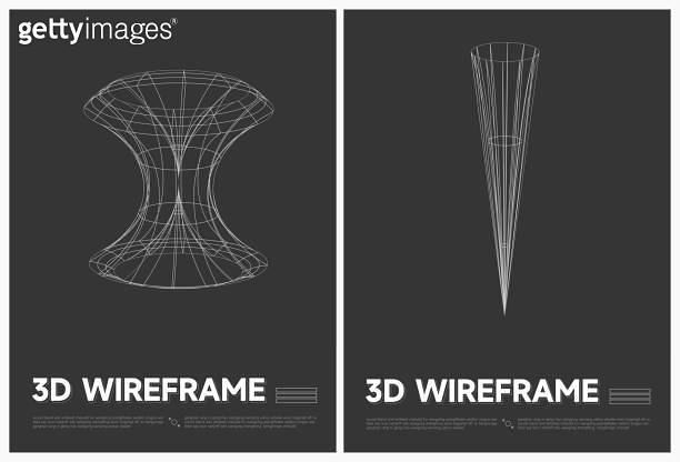 abstract black and white 3D wireframe geometric structure line poster ...