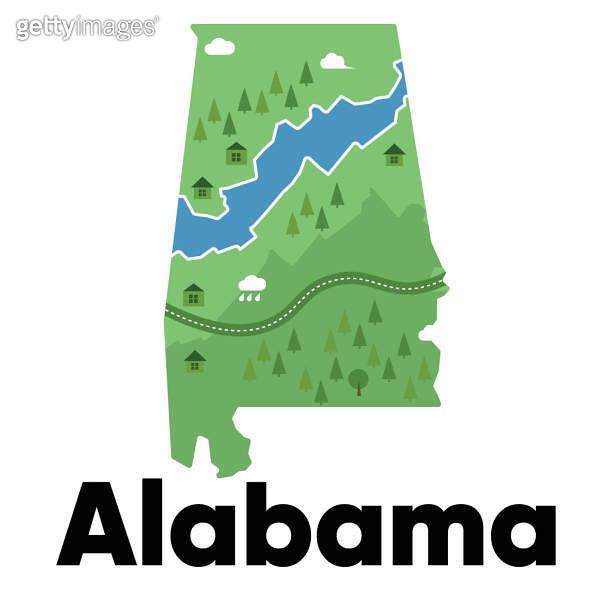 Alabama map drawing illustration cartoon style natural graphic forest ...