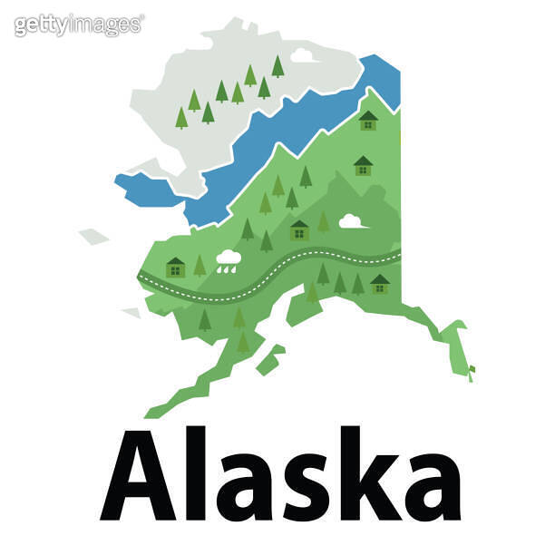 Alaska map drawing illustration cartoon style natural graphic forest ...