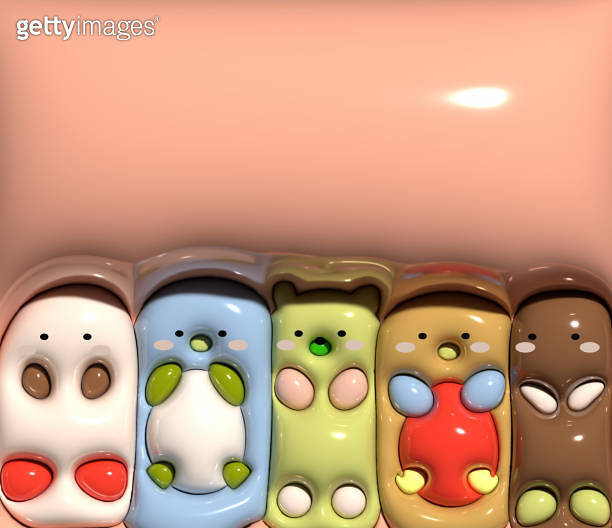abstract cartoon cute baby pets inflate effect 3D pattern illustration ...