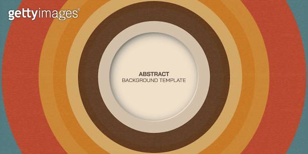 Retro groovy background with circle frame paper cut style. Abstract ...