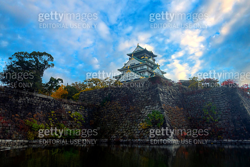 Osaka Castle with blue clouds sky.Japanese Castle in Osaka, Japan ...