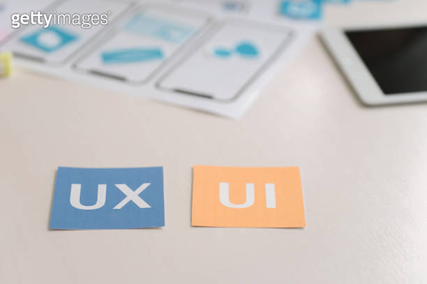 User experience ux design paper layout on desk, nobody. ux ui concept ...