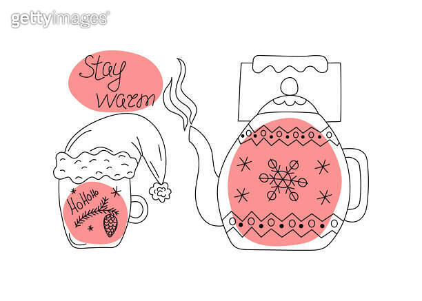 Hot drink. Tea in a cup, teapot. Stay warm. Winter season. 이미지 ...
