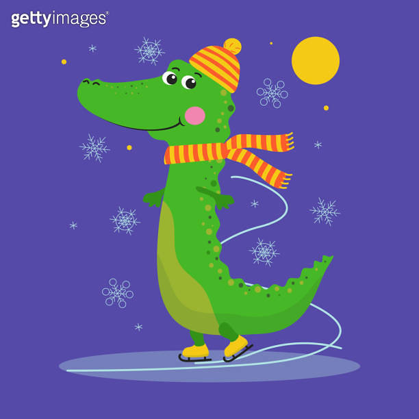 Crocodile, skate on the ice rink 이미지 (1722875959) - 게티이미지뱅크