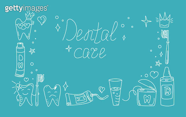 Dental care. Frame border hand drawn dental vector set. Toothpaste ...