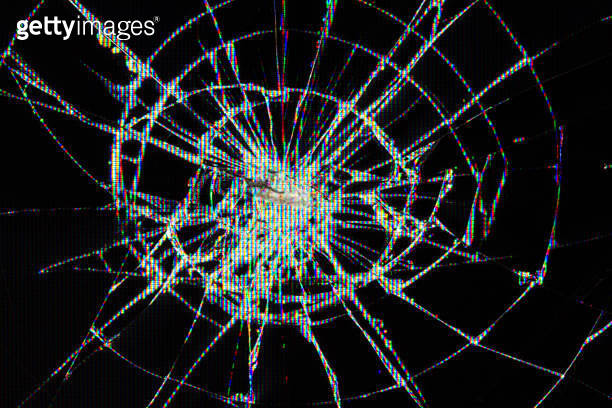 traces of bumps and cracks on a broken LCD screen, computer monitor or ...