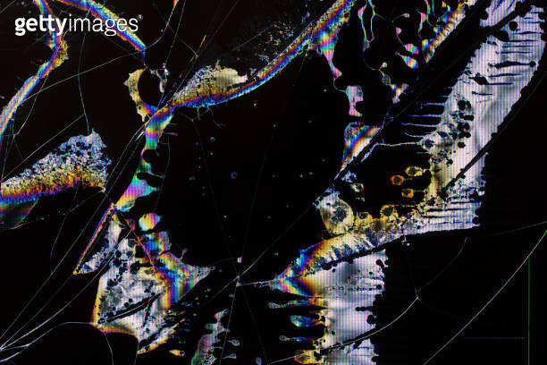 cracks on the broken screen of a liquid crystal display, computer ...