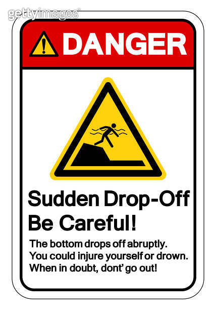Danger Sudden Drop-Off Be Careful Symbol Sign, Vector Illustration ...